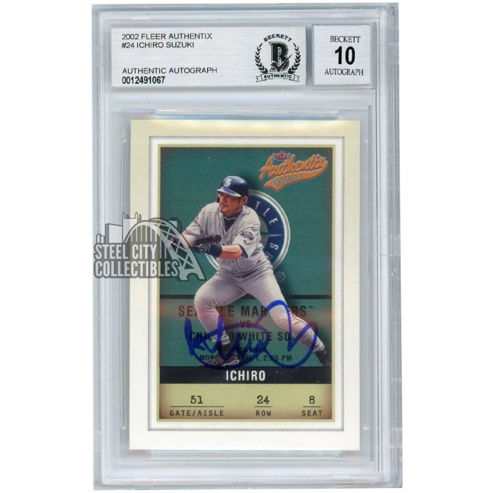 Ichiro Suzuki 2002 Fleer Authentix Autograph Card #24 BAS 10 | Steel ...