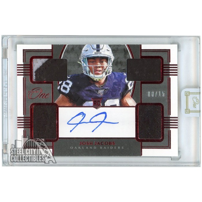 Josh Jacobs 2019 Panini One Red Rookie Quad Patch Autograph Card #57 8/ ...