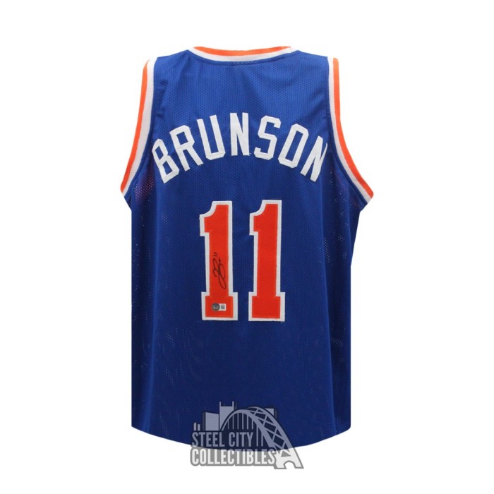 Jalen Brunson Autographed New York Custom Blue Basketball Jersey - BAS ...