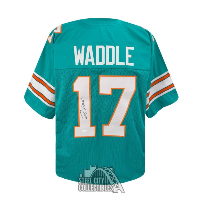 Jaylen Waddle Autographed Miami Custom Teal Football Jersey - JSA ...