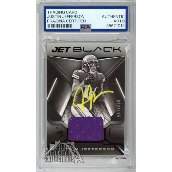 Justin Jefferson 2021 Panini Black Jet Black Jersey Autograph Card #JBM ...