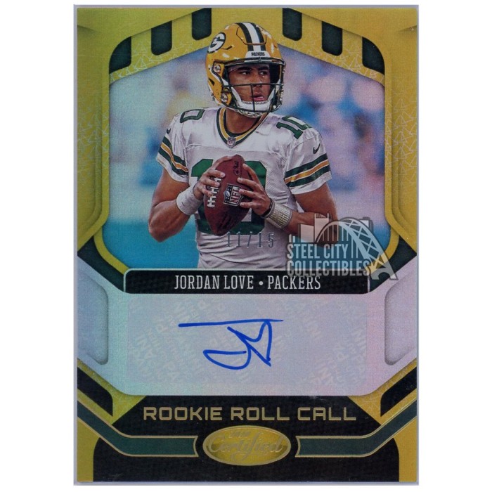 Jordan Love 2020 Panini Certified Rookie Roll Call Gold Autograph Card ...