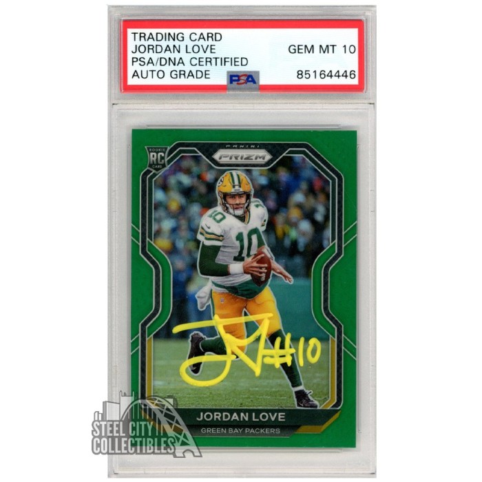 Jordan Love 2020 Panini Prizm Green Autograph Rookie Card #363 PSA/DNA ...