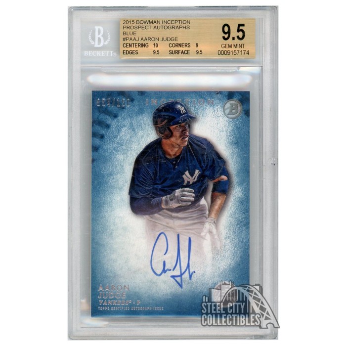Aaron Judge 2015 Bowman Inception Blue Autograph Card 054/150 BGS 9.5 ...