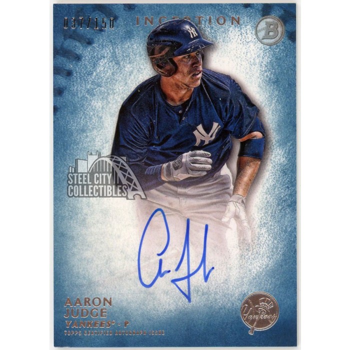 Aaron Judge 2015 Bowman Inception Blue Autograph Card #PA-AJ 37/150 ...