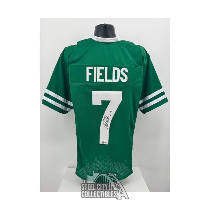 Justin Fields Autographed New York Custom Green Football Jersey - BAS ...