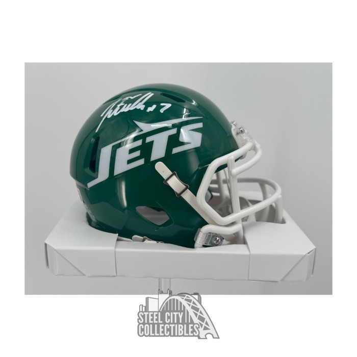 Justin Fields Autographed New York Jets Throwback 78-99 Mini Football ...