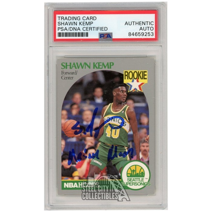 Shawn Kemp 1990-91 NBA Hoops Autograph RC Card "Reign Man" #279 PSA/DNA ...