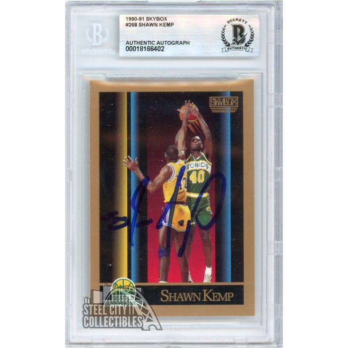Shawn Kemp 1990-91 Skybox Autograph Rookie Card #268 BAS | Steel City ...