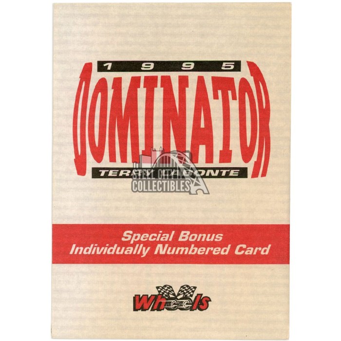 1995 Wheels Dominator Terry Labonte Jumbo Box Topper Pack | Steel City ...