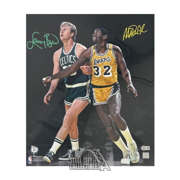 Larry Bird and Magic Johnson Autographed 16x20 Photo - BAS (Shot ...