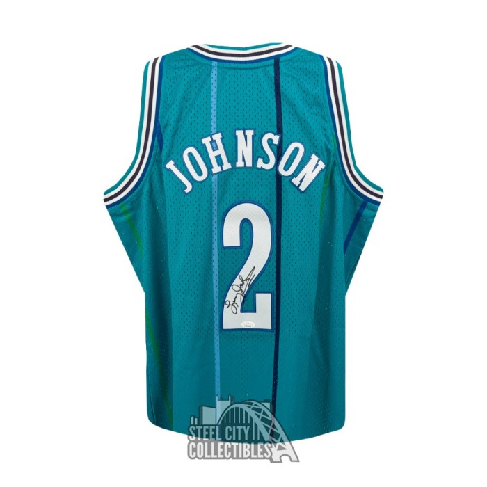 Larry Johnson Autographed Charlotte Teal Mitchell & Ness Basketball ...