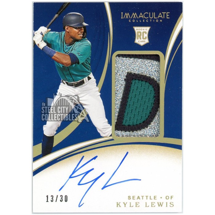 Kyle Lewis 2020 Panini Immaculate Holo Gold Rookie Patch Autograph Card ...