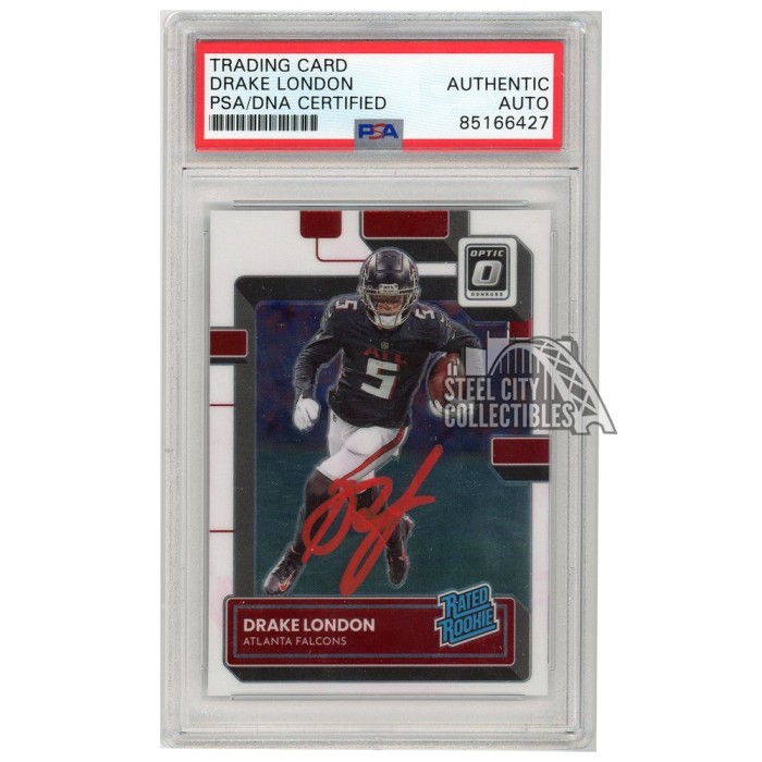 Drake London 2022 Panini Donruss Optic Rated Rookie Autograph Card #207 PSA/DNA (Red) | Steel ...
