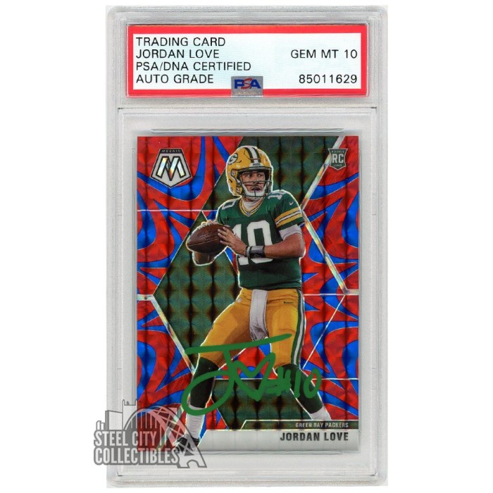 Jordan Love 2020 Panini Mosaic Blue Reactive Autograph Rookie Card #211 ...