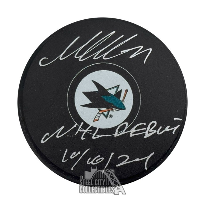 Macklin Celebrini NHL Debut 10/10/24 Autographed San Jose Sharks Hockey ...