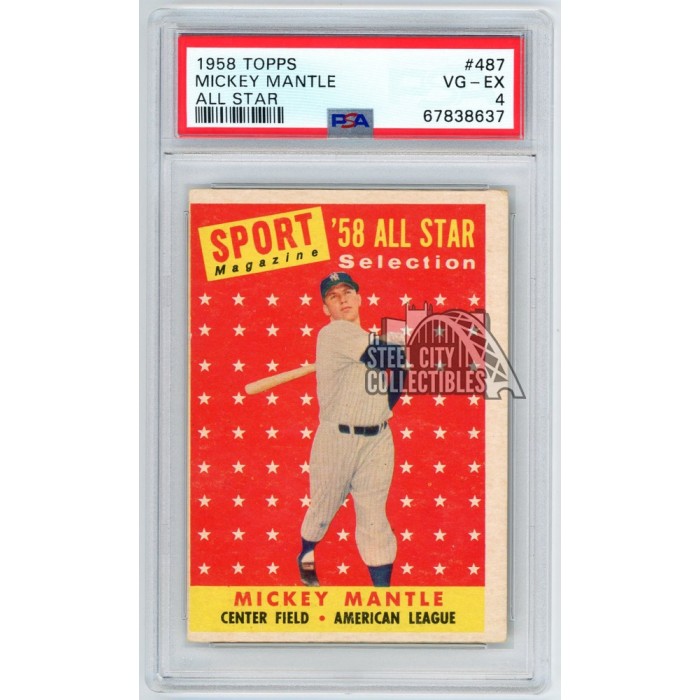 Mickey Mantle 1958 Topps All Star Card #487 PSA 4 VG-EX (637) | Steel ...