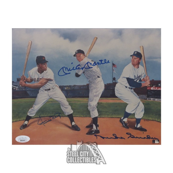 Mickey Mantle, Willie Mays, Duke Snider Autographed 8x10 Baseball Photo ...