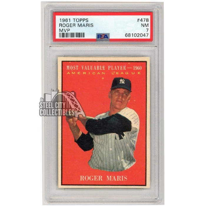 Roger Maris 1961 Topps MVP Baseball Card #478 PSA 7 Near Mint | Steel ...