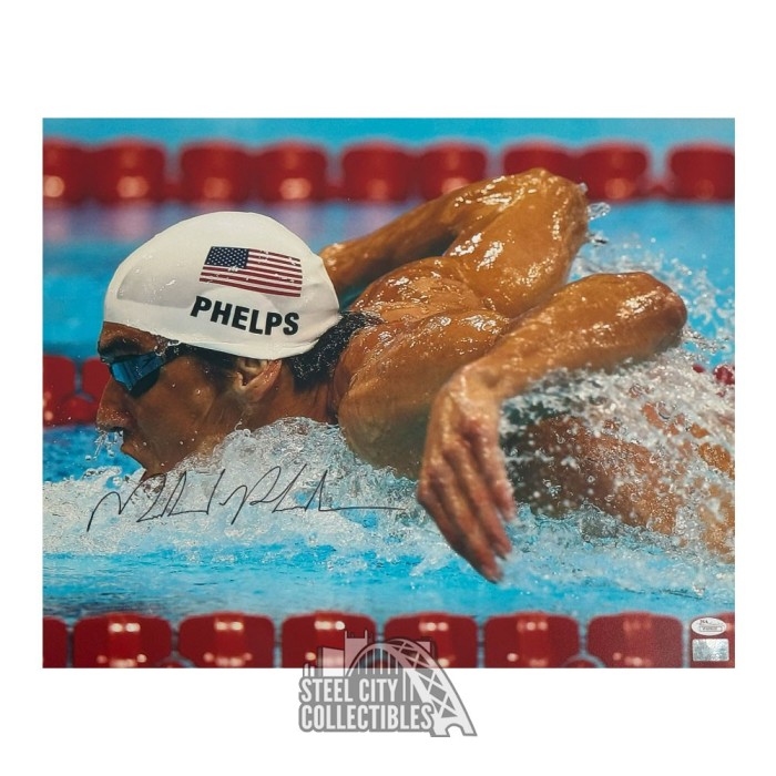 Michael Phelps Autographed Olympics 16x20 Swimming Photo - JSA (Black ...