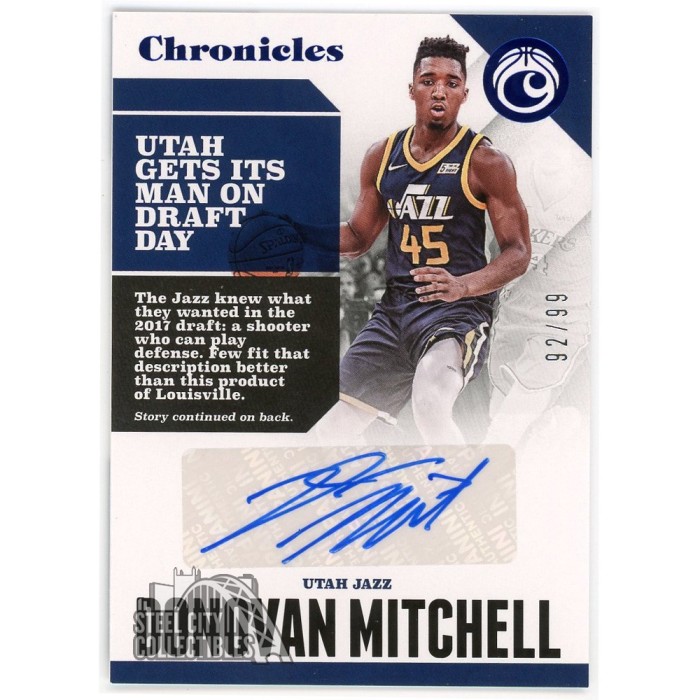 Donovan Mitchell 2017-18 Panini Chronicles Blue Rookie Autograph #CA ...