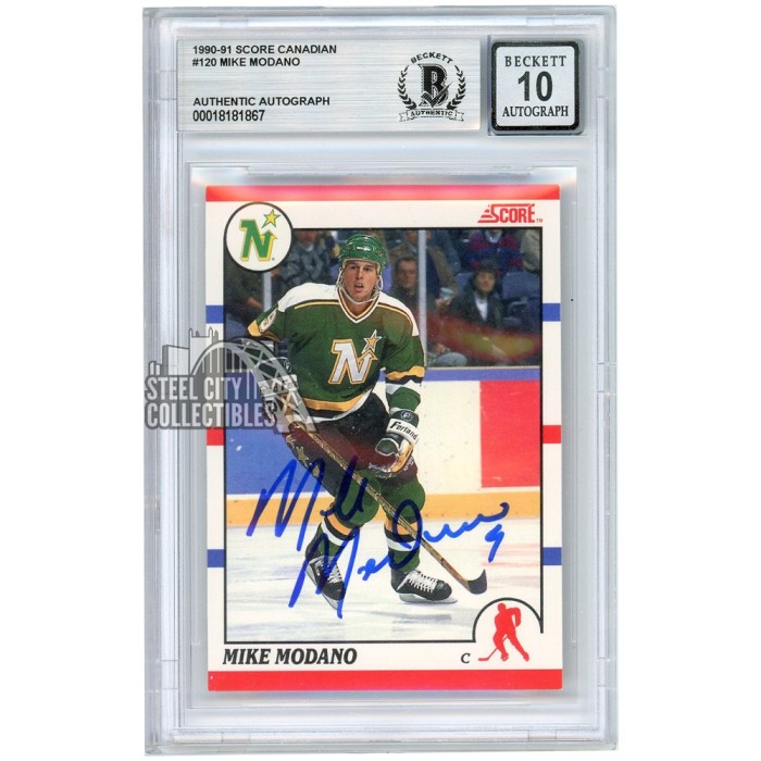 Mike Modano 1990-91 Score Canadian Rookie Autograph Card #120 BAS 10 ...