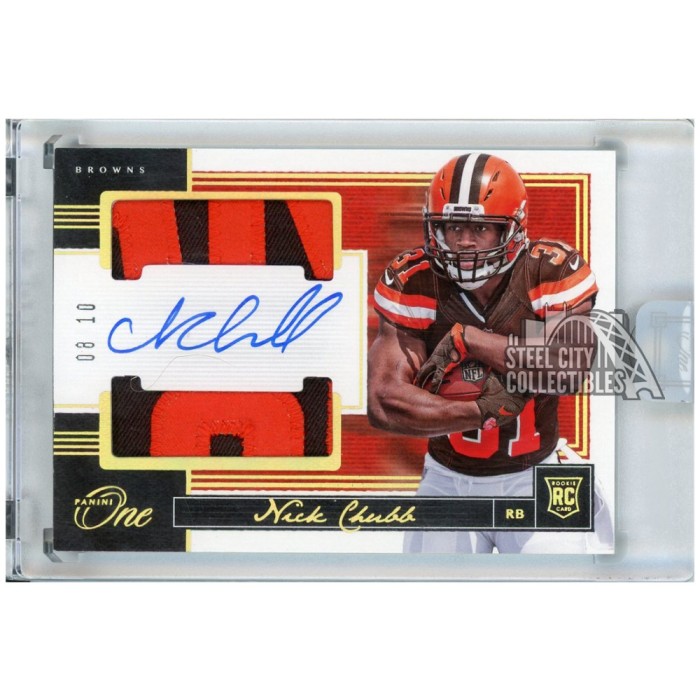 Nick Chubb 2018 Panini One Autograph Rookie Dual Patch Card #53 8/10 ...
