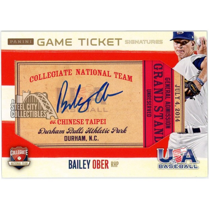 Bailey Ober 2014 Panini USA Box Set Game Ticket Signatures Autograph ...
