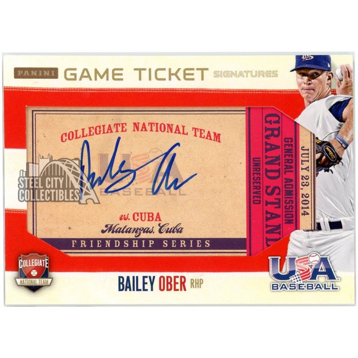 Bailey Ober 2014 Panini USA Box Set Game Ticket Signatures Autograph ...