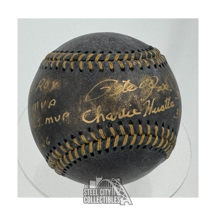Pete Rose Stats Autographed Black Official MLB Baseball - BAS (Smeared ...