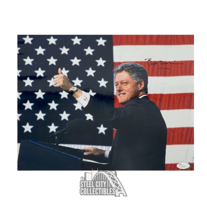 Bill Clinton Autographed 11x14 Photo - JSA LOA (Flag Background ...