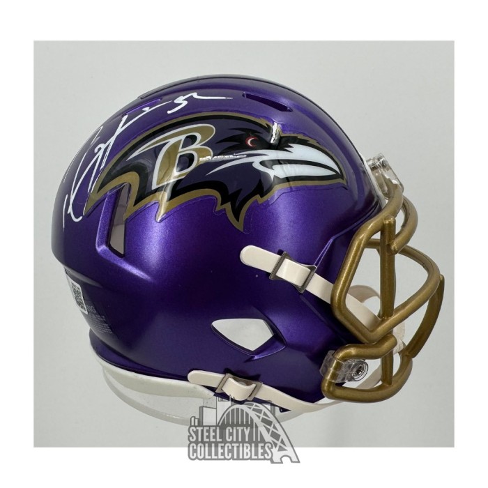 Ray Lewis Autographed Baltimore Flash Mini Helmet - BAS (Smeared Auto ...