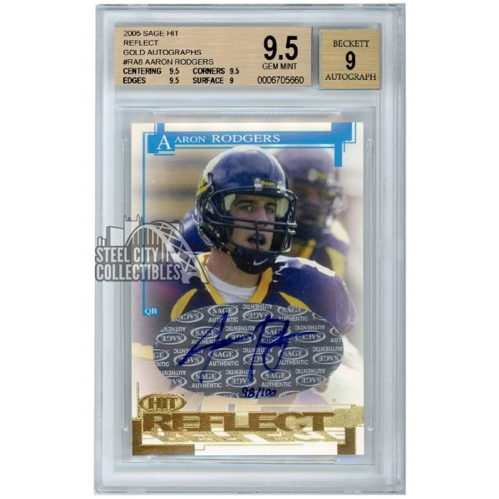 Aaron Rodgers 2005 Sage Hit Reflect Gold Rookie Auto 98/100 BGS 9.5 ...