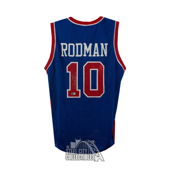 Dennis Rodman Autographed Detroit Custom Blue Basketball Jersey - BAS ...