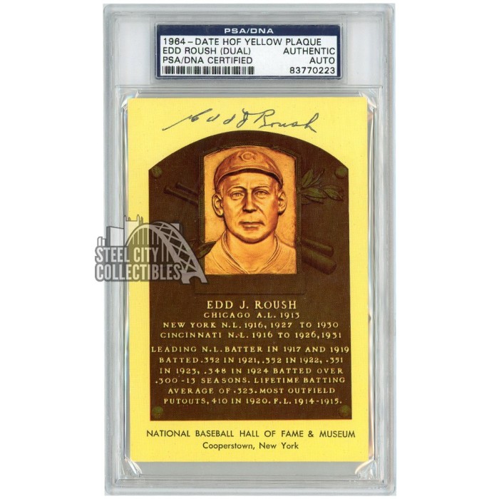 Edd Roush Autographed Hall of Fame Plaque Postcard - PSA/DNA (Signed ...