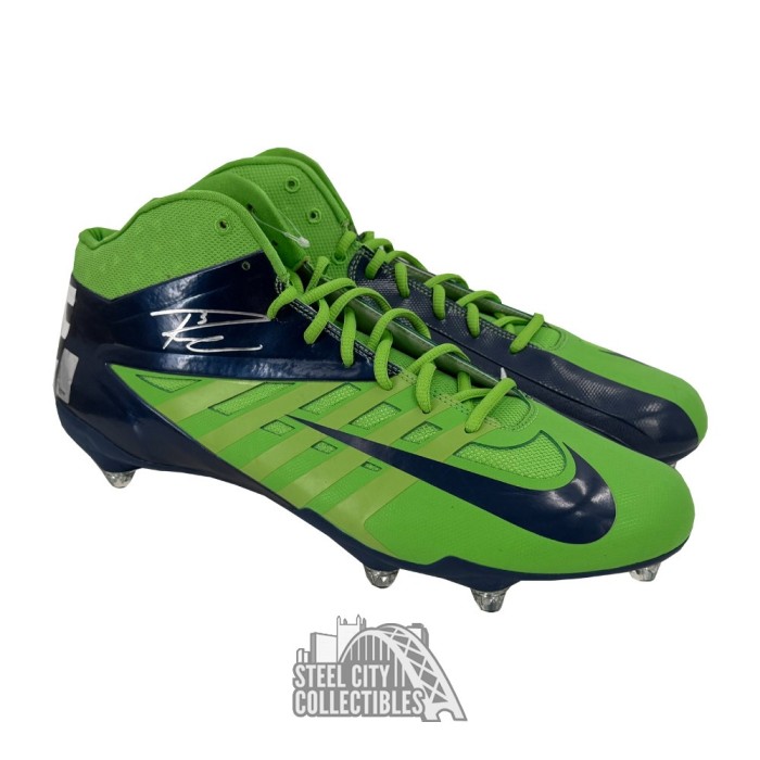 Russell Wilson Autographed Nike Green/Blue Football Cleats - BAS ...