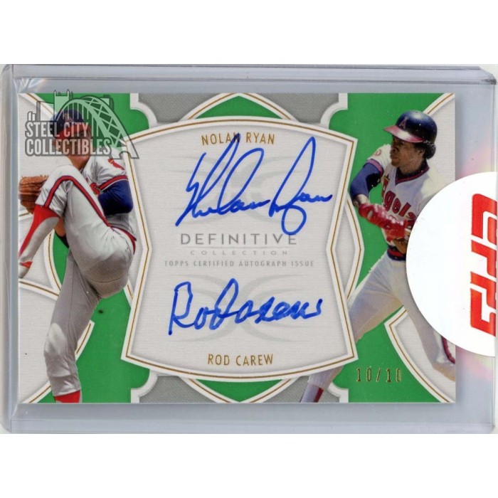 Nolan Ryan Rod Carew 2020 Topps Definitive Green Dual Autograph Card # ...