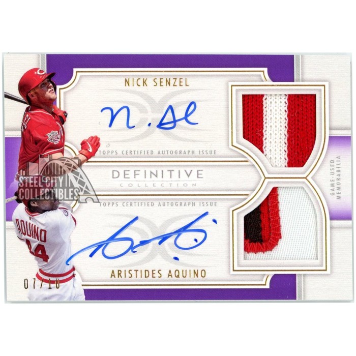 Nick Senzel Aristides Aquino 2020 Topps Definitive Purple Dual Game ...