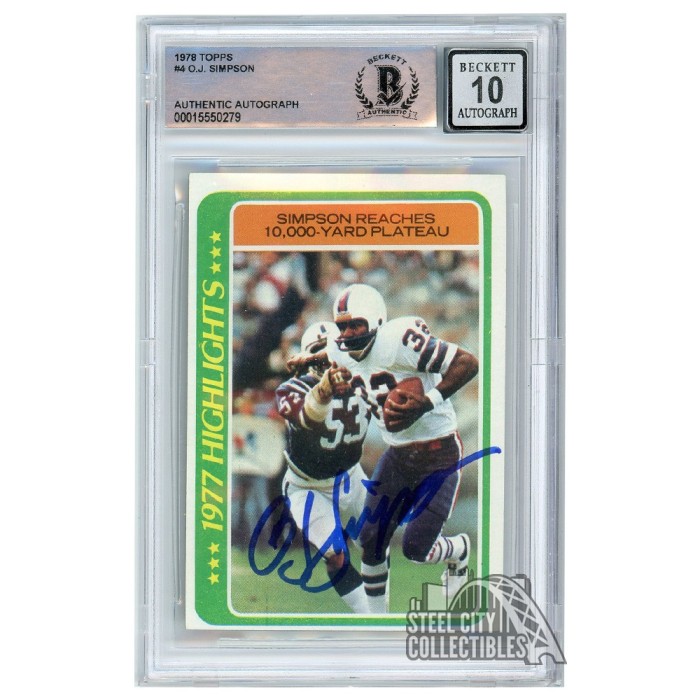 OJ Simpson 1978 Topps Highlights Autograph Card #4 BAS 10 | Steel City ...