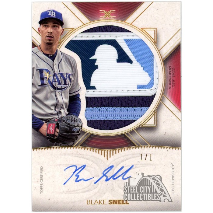 Blake Snell 2021 Topps Definitive Game-Used MLB Logo Patch Autograph ...