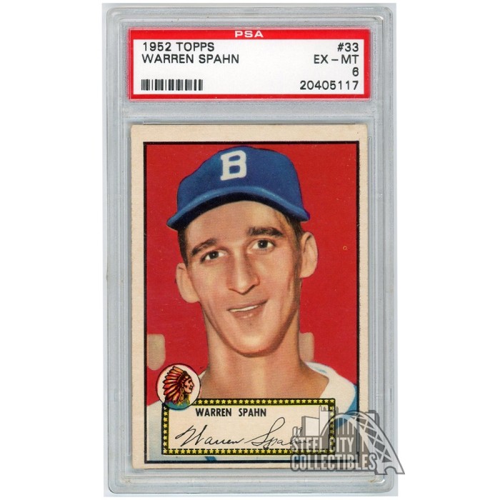 Warren Spahn 1952 Topps Baseball Card #33 PSA 6 EX-MT | Steel City ...
