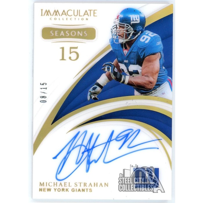 Michael Strahan 2019 Panini Immaculate Seasons Holo Gold Auto Card #SEA ...