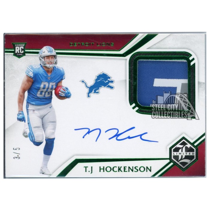 TJ Hockenson 2019 Panini Limited Autograph Rookie Patch Card #119 3/5 ...