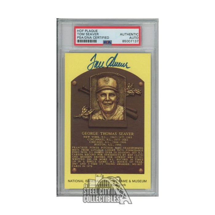 Tom Seaver Autographed Hall of Fame Plaque Postcard- PSA/DNA | Steel ...
