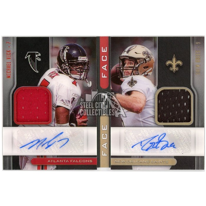 Michael Vick Drew Brees 2020 Playbook Face 2 Face Dual Jersey Auto ...