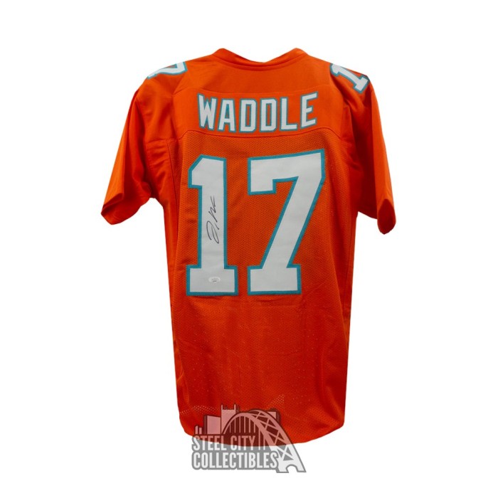 Jaylen Waddle Autographed Miami Custom Orange Football Jersey - JSA ...