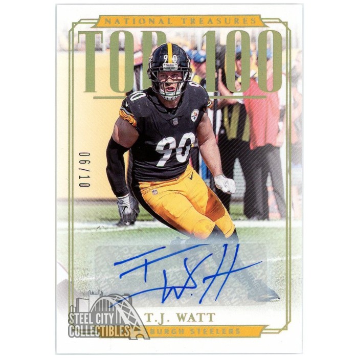 TJ Watt 2018 Panini National Treasures Top 100 Autograph Card #TOP-70 ...