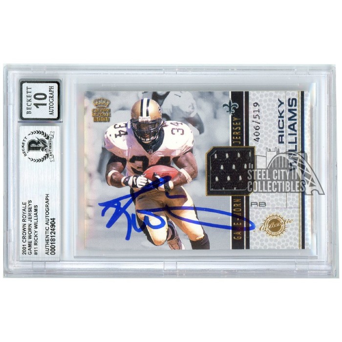 Ricky Williams 2001 Pacific Crown Royale Game-Worn Jersey Autograph ...