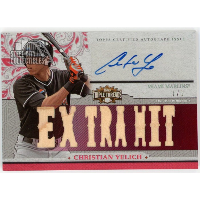 Christian Yelich 2014 Topps Triple Threads Red Bat Autograph Card #TTAR ...