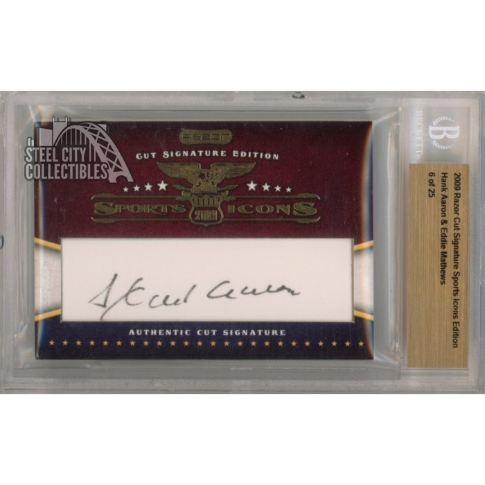 Hank Aaron/Eddie Mathews 2009 Razor Sports Icons Cut Autograph Card 6/ ...